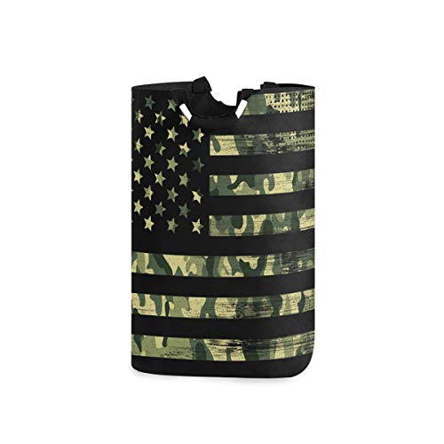 senya Large Laundry Basket, USA Flag Camouflage Vintage Laundry Hamper Foldable Clothes Bag with Handle Foldable Washing Bin
