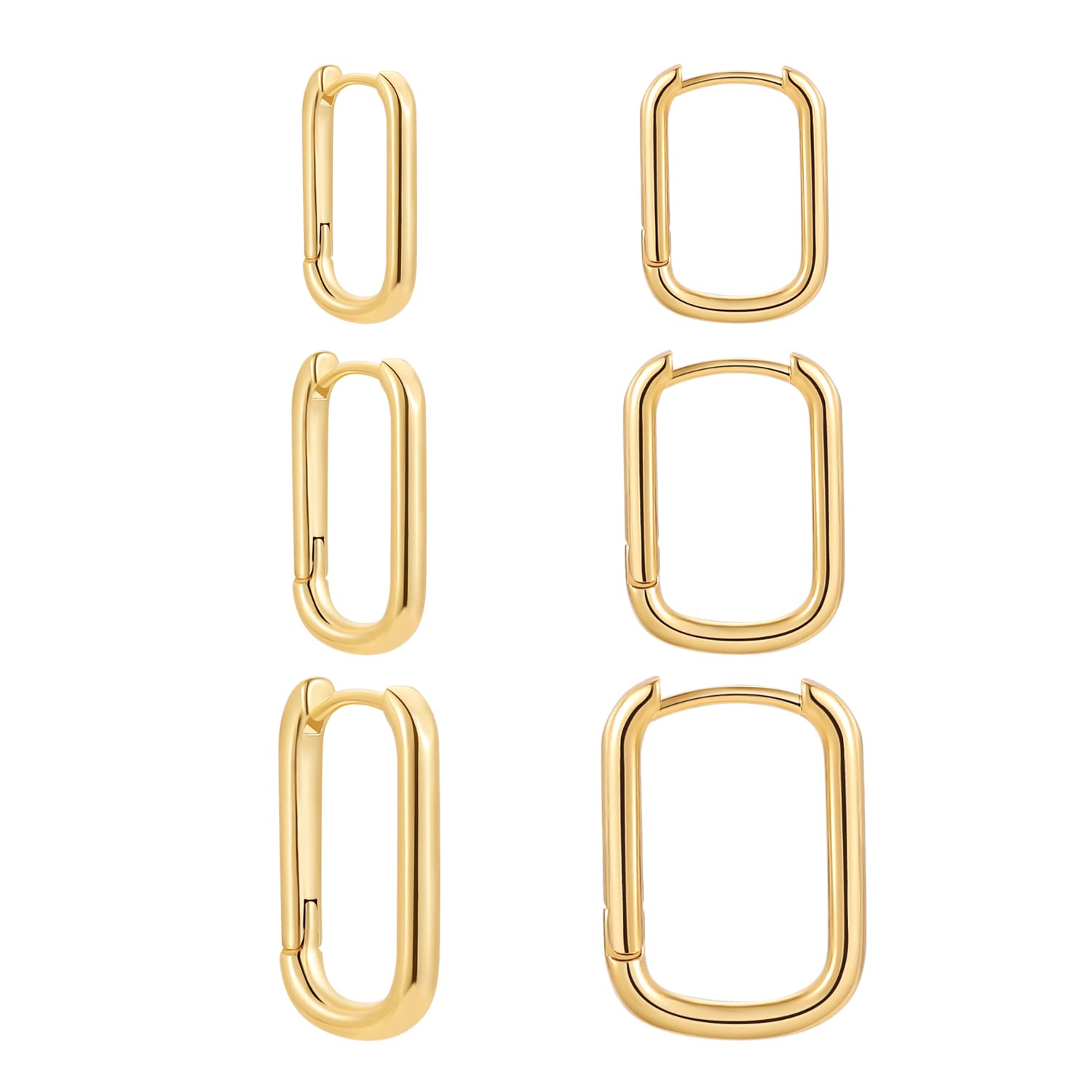 Erpels 3Pairs Square Hoop Earrings Set, 14K Gold Plated Lightweight Chunky Hoop Earrings, Rectangle Earring for Women Gift