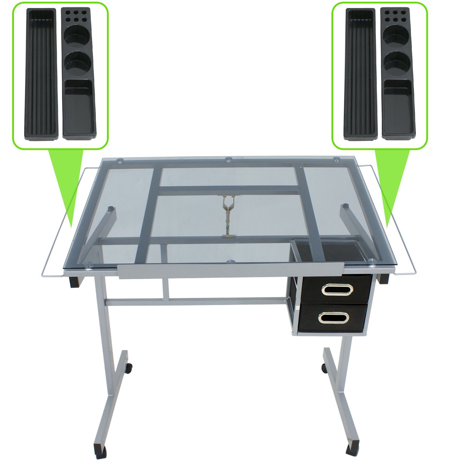 LEMY Drafting Table Adjustable Tilting Tabletop, Artist Drawing Desk with Slide Storage Drawers and Wheels, Art Craft Station for Home Office