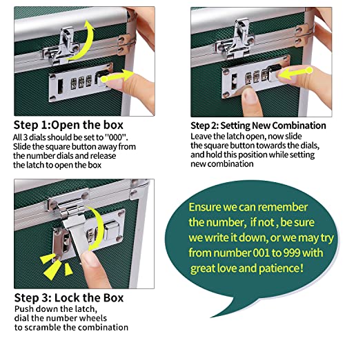HEWEI WORKS Large capacity Locking Box, Lockable Medication Box with Portable Storage Case, 15''x 8.7''x 9.3'', Childproof Medicine Lock Organizer, Locked Empty First Aid Storage Case (GREEN)
