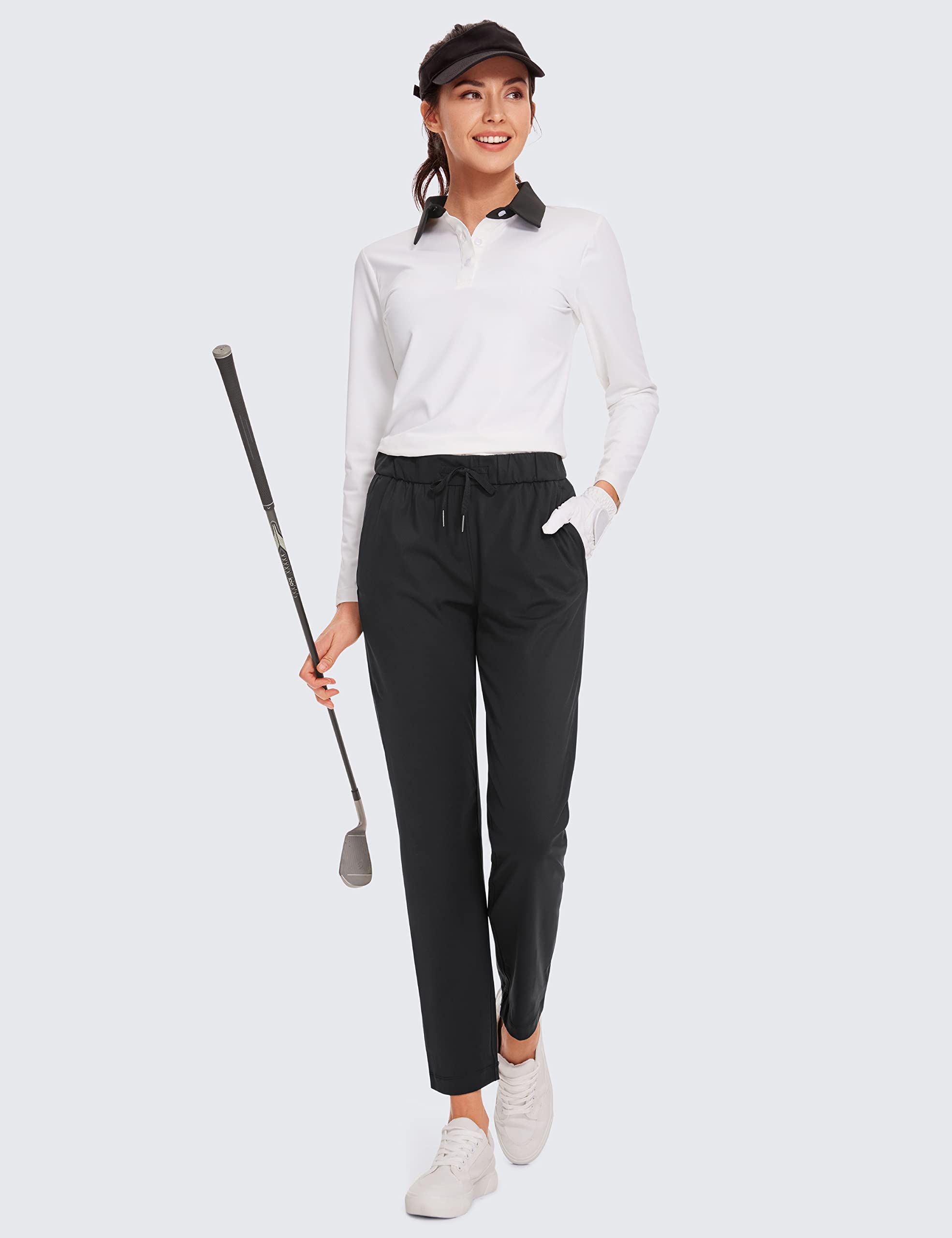 CRZ YOGA Womens 4-Way Stretch Ankle Golf Pants - 7/8 Dress Work Pants Pockets Athletic Travel Casual Lounge Workout Black Small