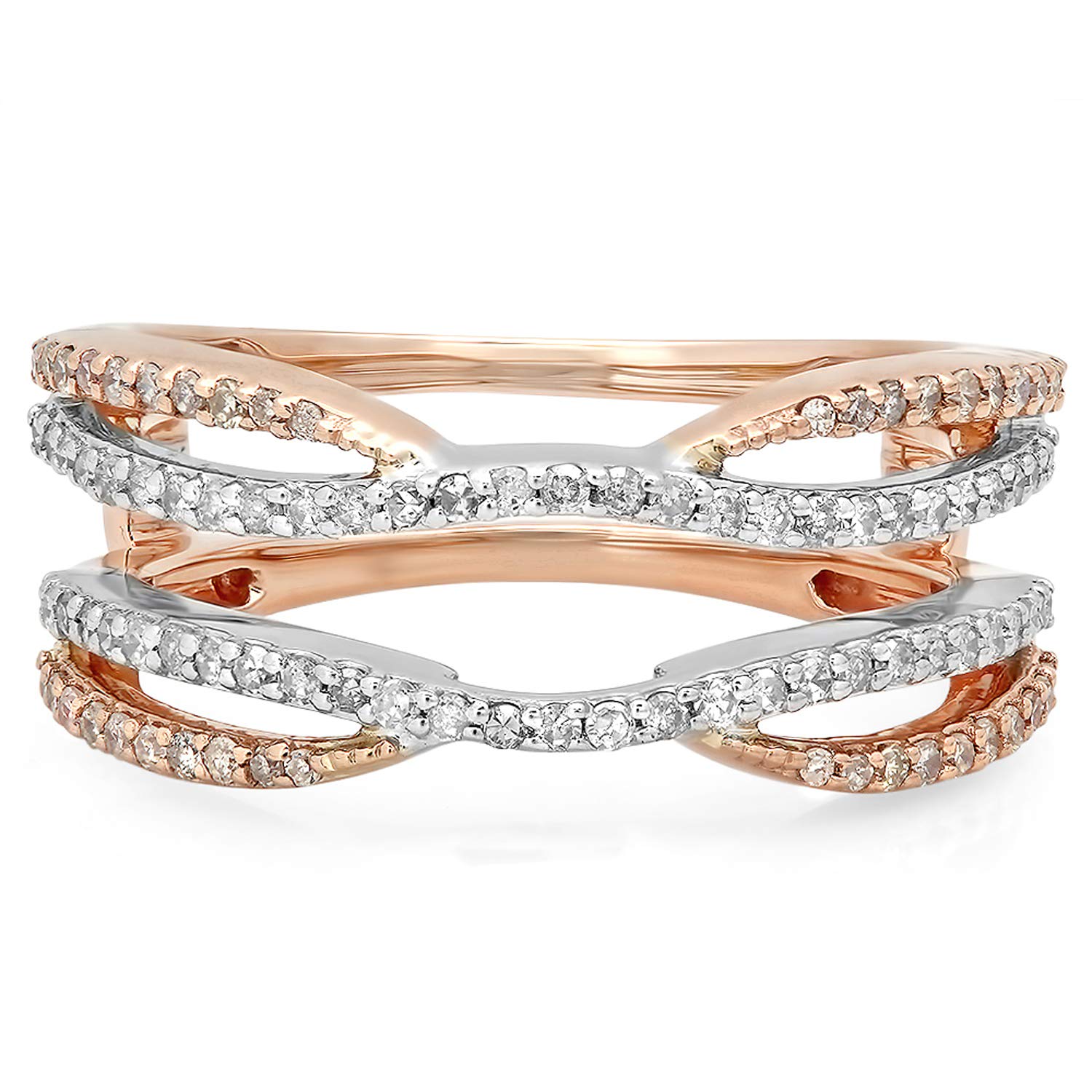 Dazzlingrock Collection 0.50 Carat (Cttw) Round White Diamond Chevron Double Enhancer Guard Wedding Ring for Women in 10K White & Rose Gold, Size 6