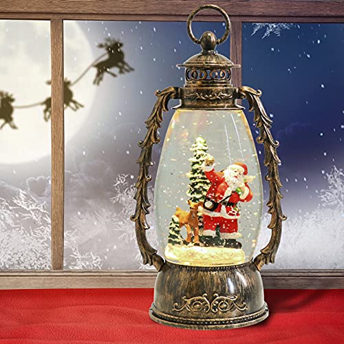 Wondise Lighted Christmas Snow Globes Musical Lantern Santa with Timer, Battery and USB Powered, Santa Resin Statue Spinning Water and Swirling Glitter Holiday Decor