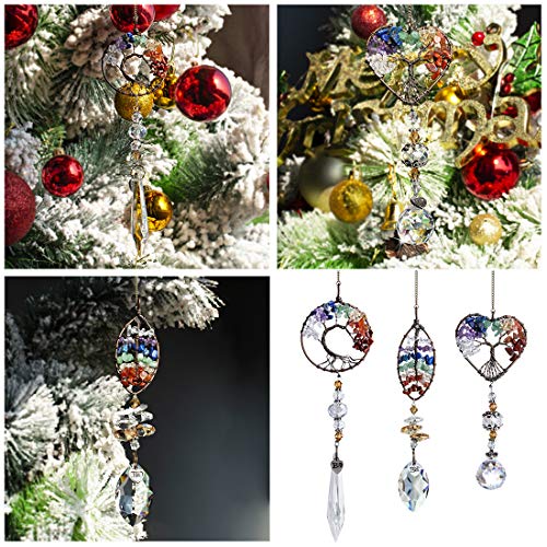 H&D HYALINE & DORA Handmade Chakra Suncatcher Window Hanging Crystal Drop Prism Ornaments,Pack 3pcs