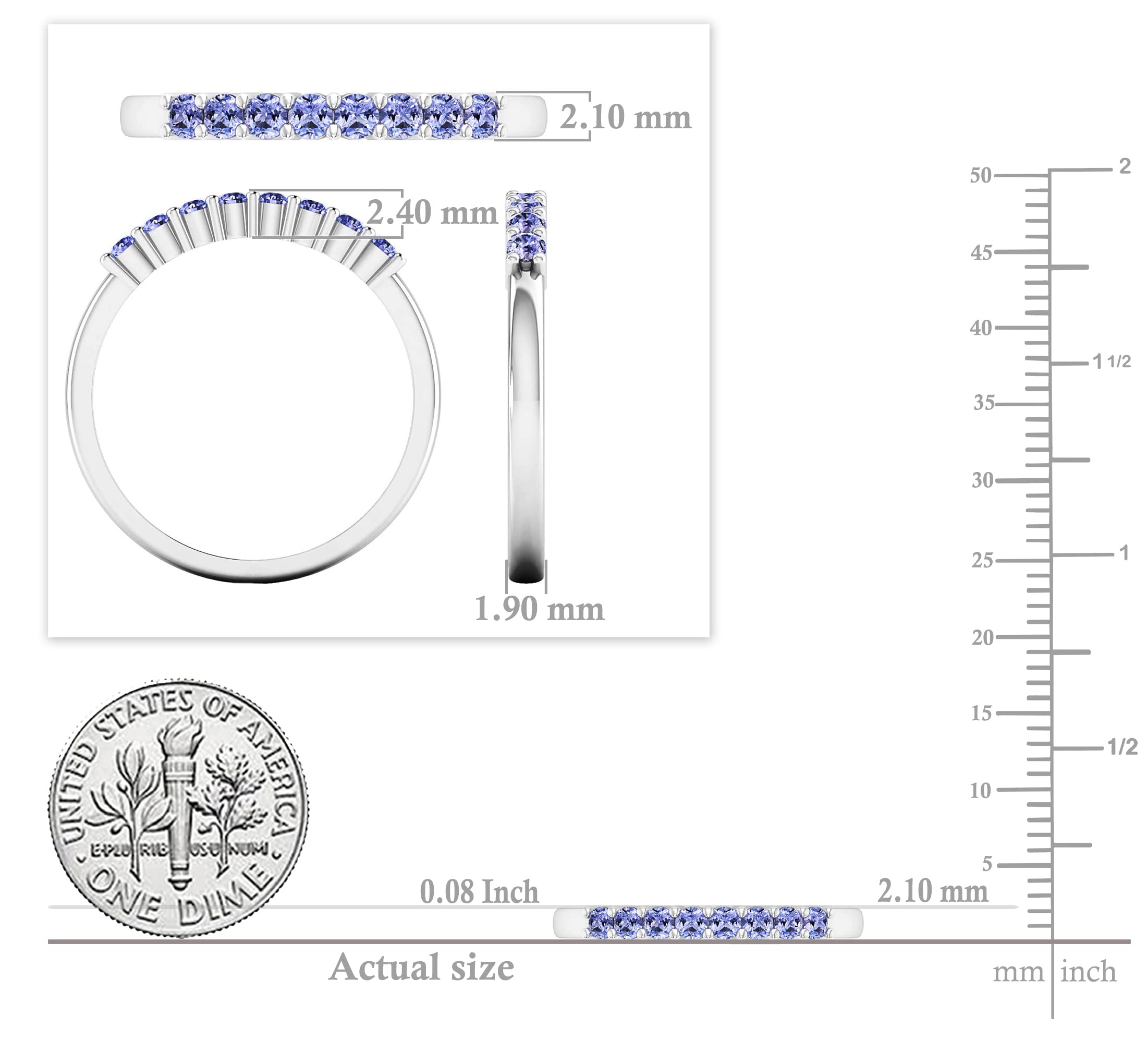 Dazzlingrock Collection 0.30 Carat (ctw) Sterling Silver Round Cut Tanzanite Ladies Wedding Band Ring 1/3 CT, Size 9