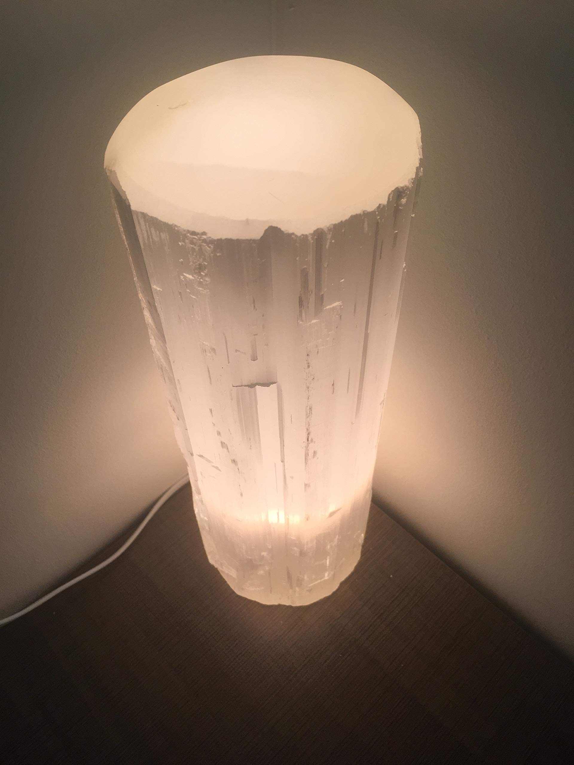 Cuarto Astral Selenite Lamp (8-10lb) Flat top Healing crystal 12 to 14 inches Tall Selenite Tower Made in Morocco Dimmable White Cord and LED Bulb Included