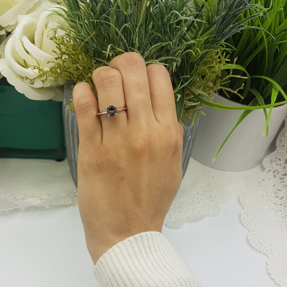 Dazzlingrock Collection 0.75 Carat (ctw) 10K Black Diamond Bridal Engagement Solitaire Ring 3/4 CT, White Gold, Size 6