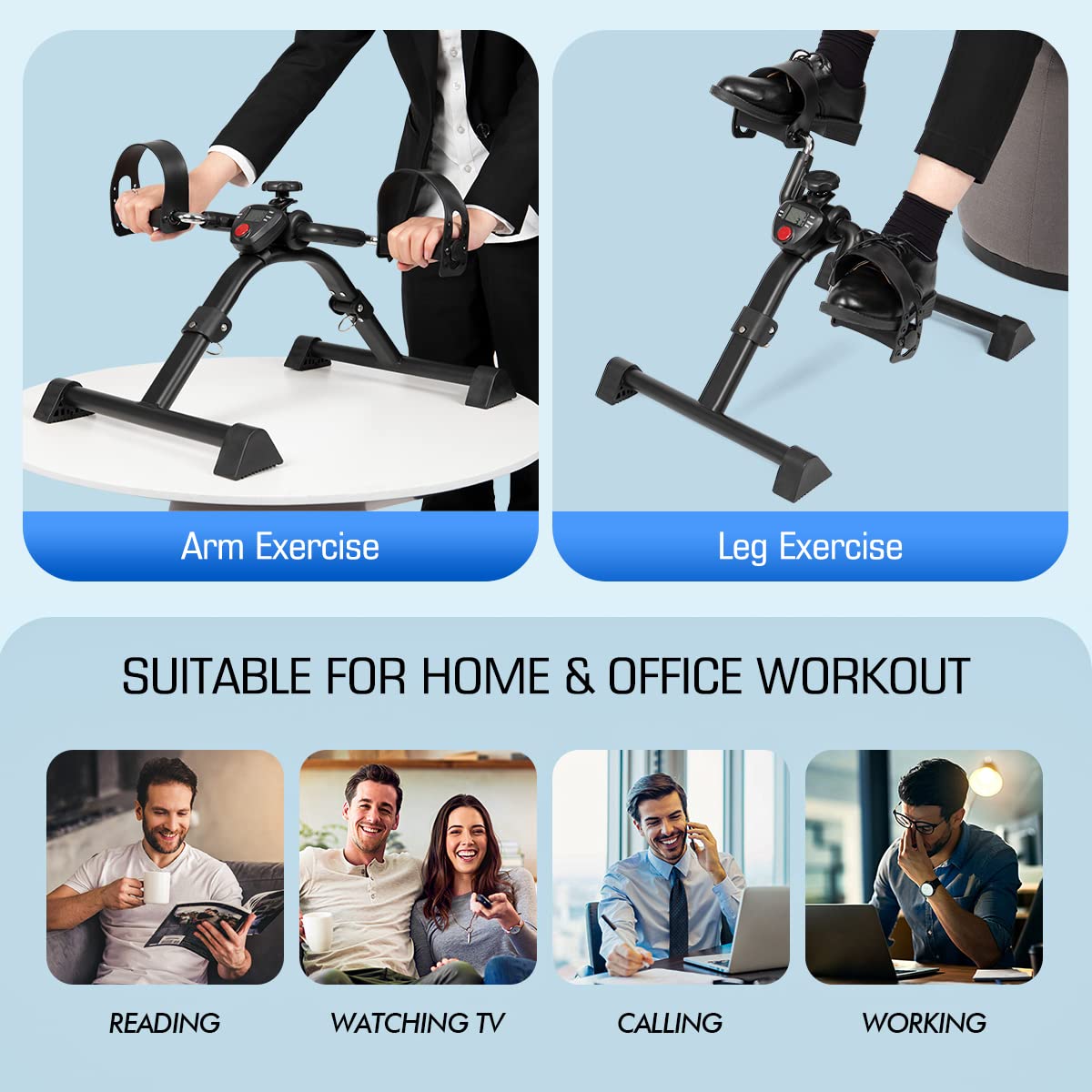 Folding Pedal Exerciser, BOOKCYCLE Mini Exercise Bike, Under Desk Bike Pedal Exerciser for Seniors Legs Arms Physical Therapy Workout at Home Office (Matte black)