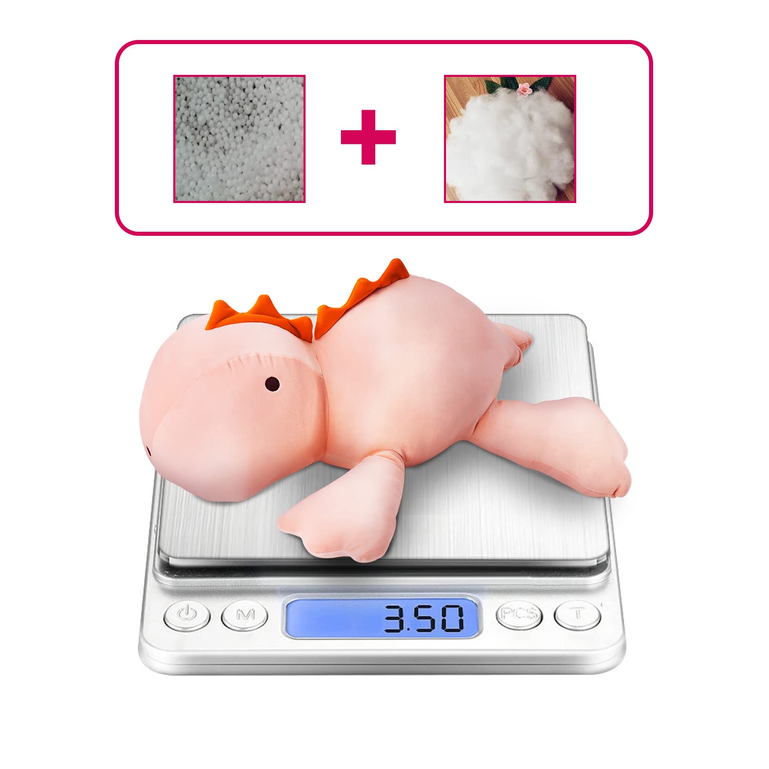 Dinosaur Weighted 3.5 lbs Stuffed Animals, Filling with PP Cotton and Weighted Beads, Adorable Pink Design, Ideal Throw Pillow, Decoration