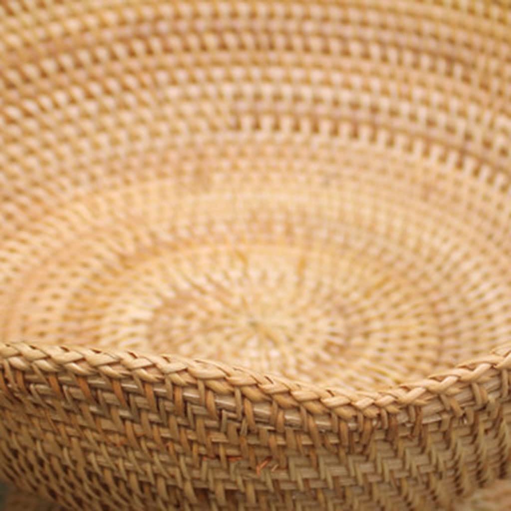 FUKQVOD Simple Fashion Hand-Woven Rattan Tray,Round Brown Natural Decorative Storage Wicker Serving Tray,for Cookies Tea Snacks Fruit Convenience