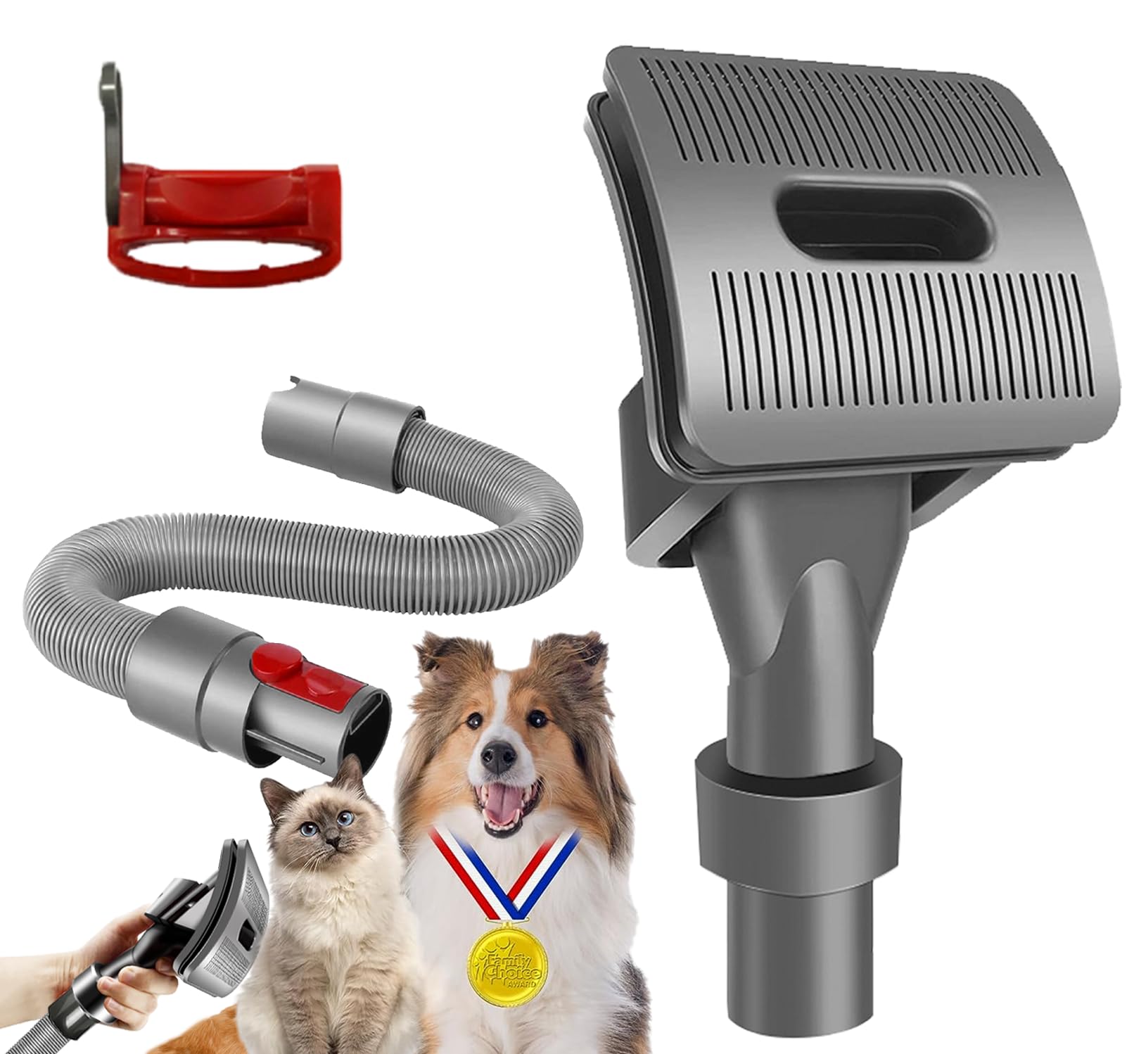 Dog Grooming and Pet Deshedding Vacuum Brush Kit for Dyson V7 V8 V10 V11 V15 Absolute Animal Vacuum Cleaners Grooming Tool Brush Attachment Extention Hose & Trigger Lock (Groom Tool Attachment)