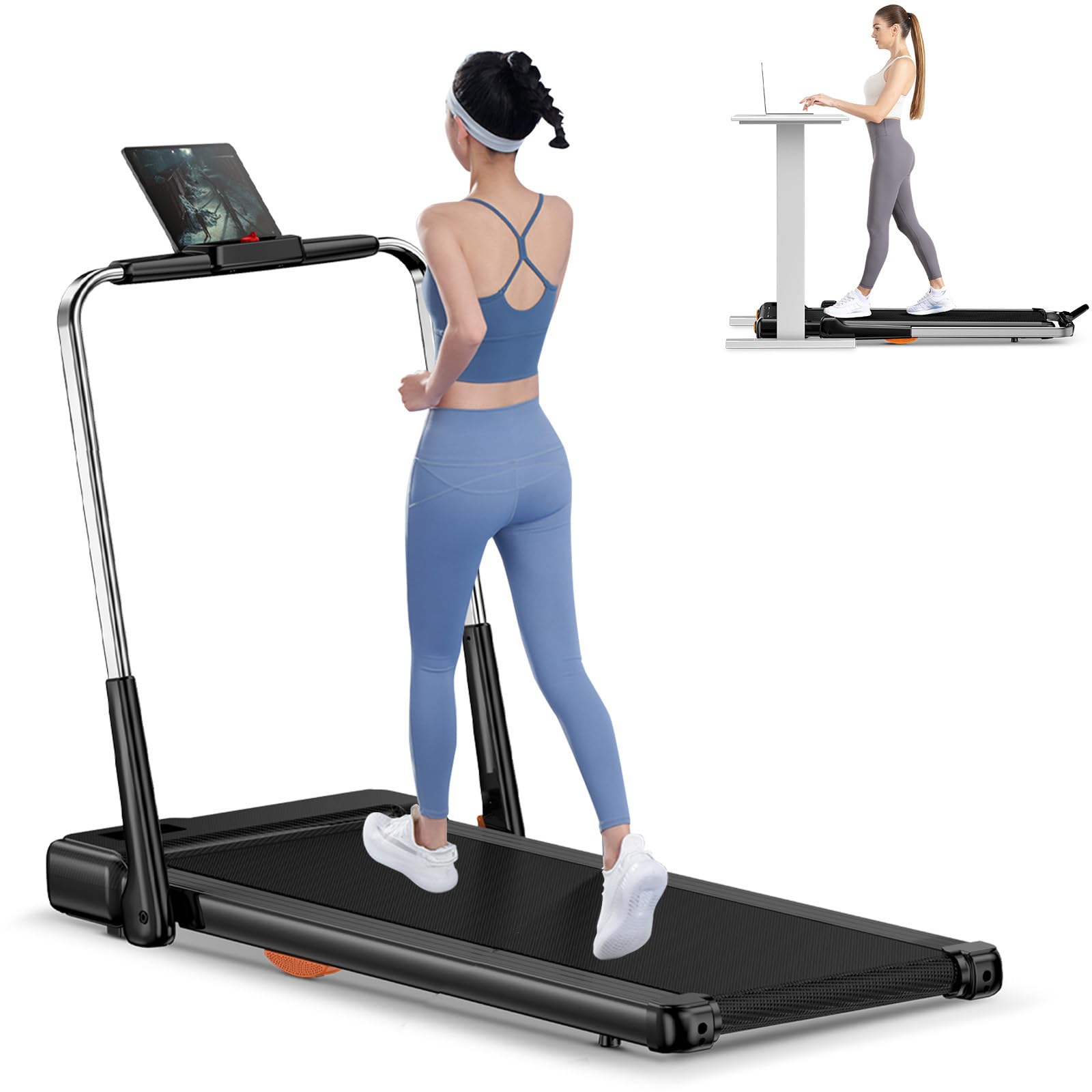 Folding Treadmill Walking Pad 2 in 1, 3HP Foldable Under Desk Treadmill with Ultra Anti-Shock, 16.5" Wider Belt & Handle, Ultra Quiet for Home & Office, Gym, LED Display