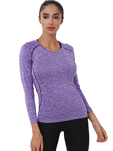 NELEUS Women's 3 Pack Compression Wear Athletic Long Sleeve Shirt for Girls,8021,Blue,Purple,Pink,S