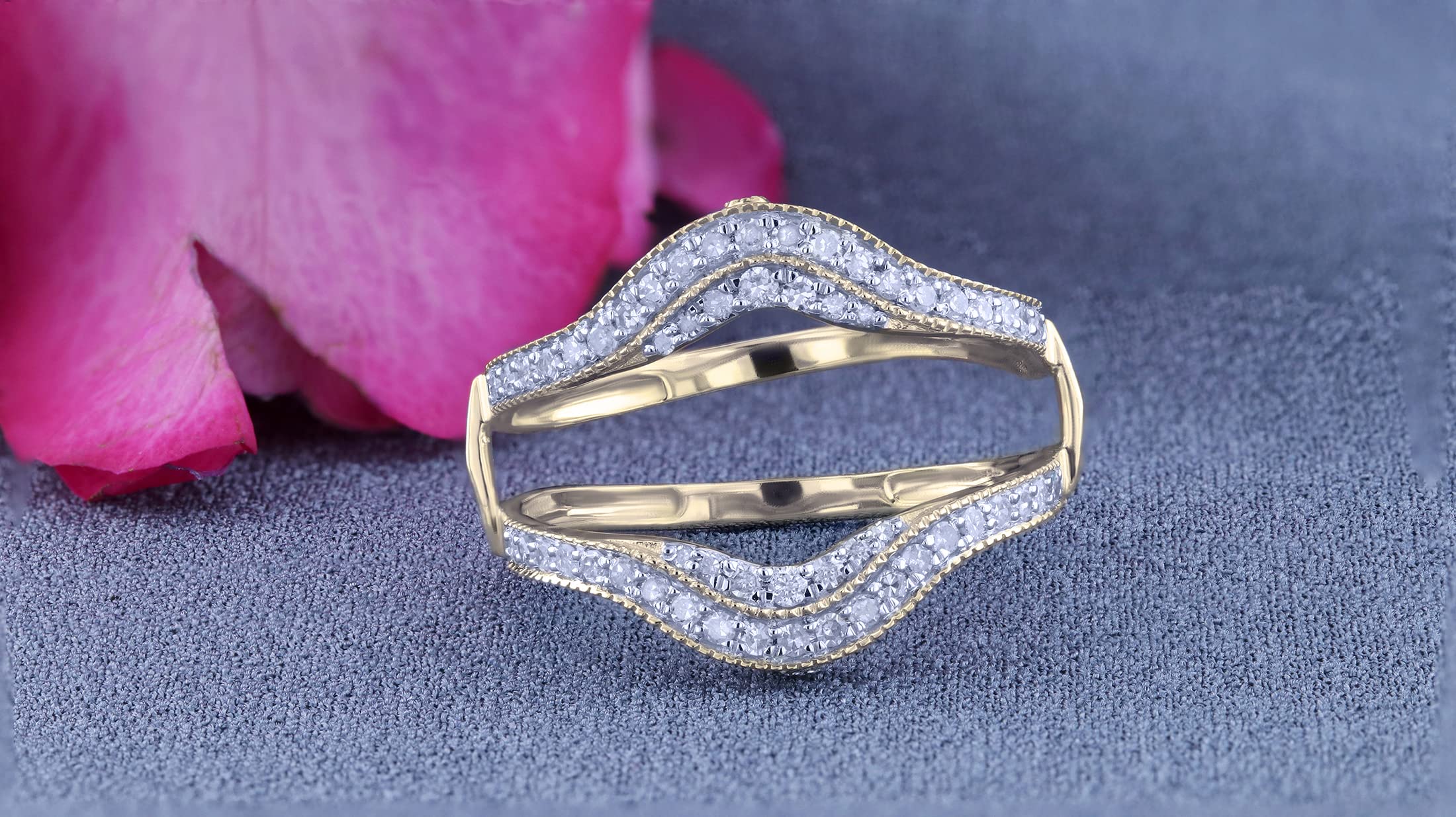 Dazzlingrock Collection 0.52 Carat (ctw) 14K White Diamond Ladies Wedding Enhancer Guard Ring 1/2 CT, Yellow Gold, Size 8.5