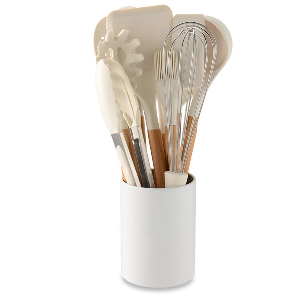 dsfen Silicone Cooking Utensil Set Non-stick Kitchen Utensils Set 10 PCS Heat Resistant Kitchen Tools with Wooden Handle