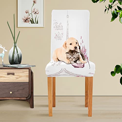 xigua Eiffel Tower and High Heels Surrounded by Butterflies Chair Covers for Dining Room Stretch Chair Slipcovers Removable Washable Anti-dust Kitchen Chair Cover Decorative Seat Protector Set of 4