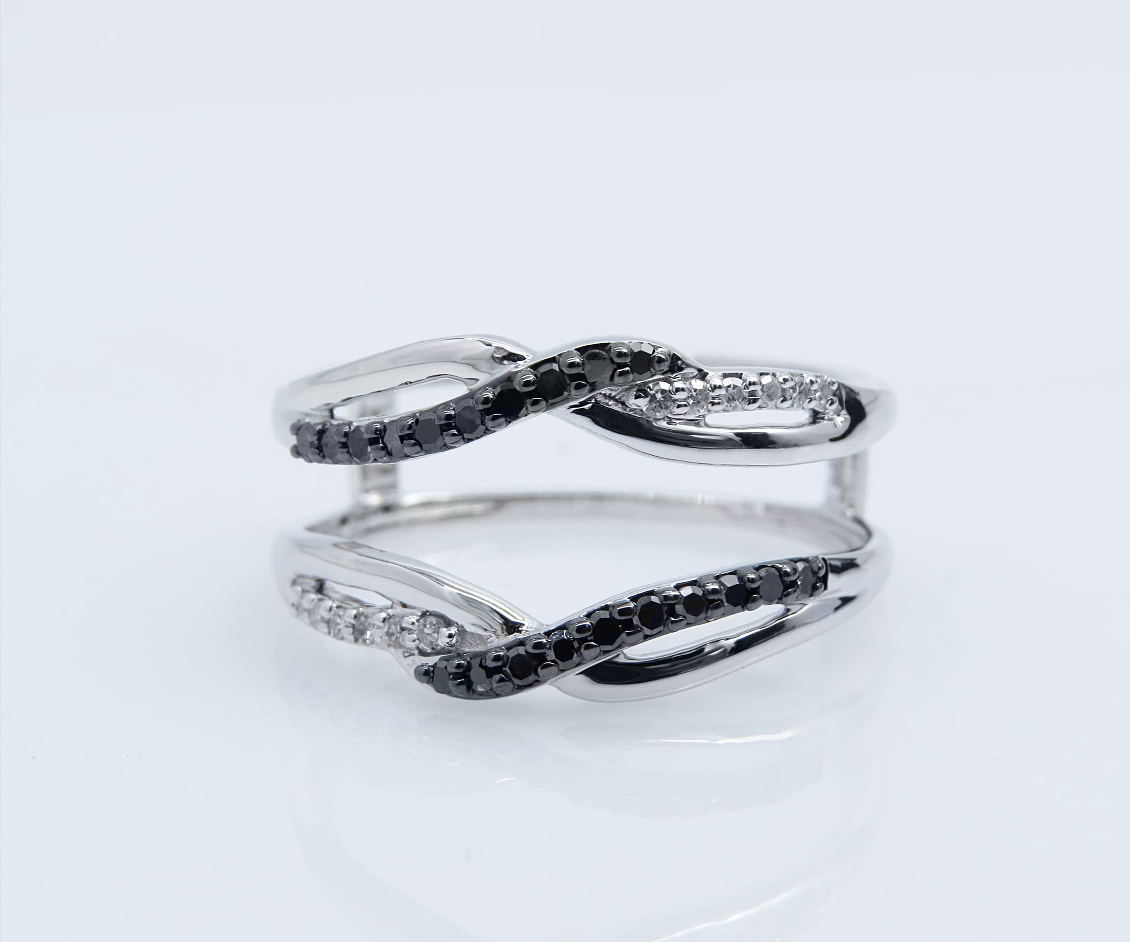 Dazzlingrock Collection 0.25 Carat (ctw) Round Black & White Diamond Twisted Swirl Double Guard Wedding Band for Women in 14K White Gold, Size 6.5