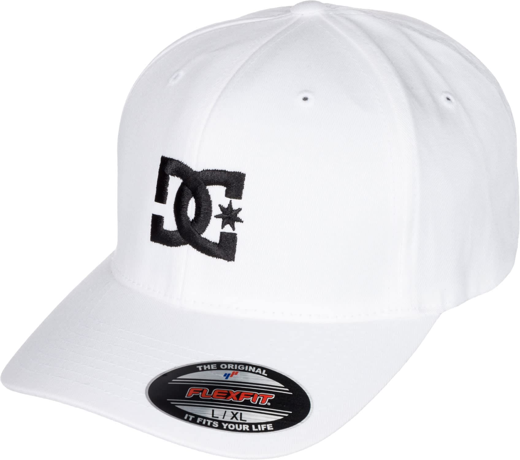 DC mens Cap Star Flexfit Hat, White/Black, Large-X-Large US