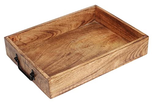 Wooden Decorative Serving Tray with Metal Handles | Wood Trays for Breakfast in Bed, Lunch, Dinner, Appetizers, Patio, Ottoman, Coffee Table, Party (15" X 11" x 2.75")