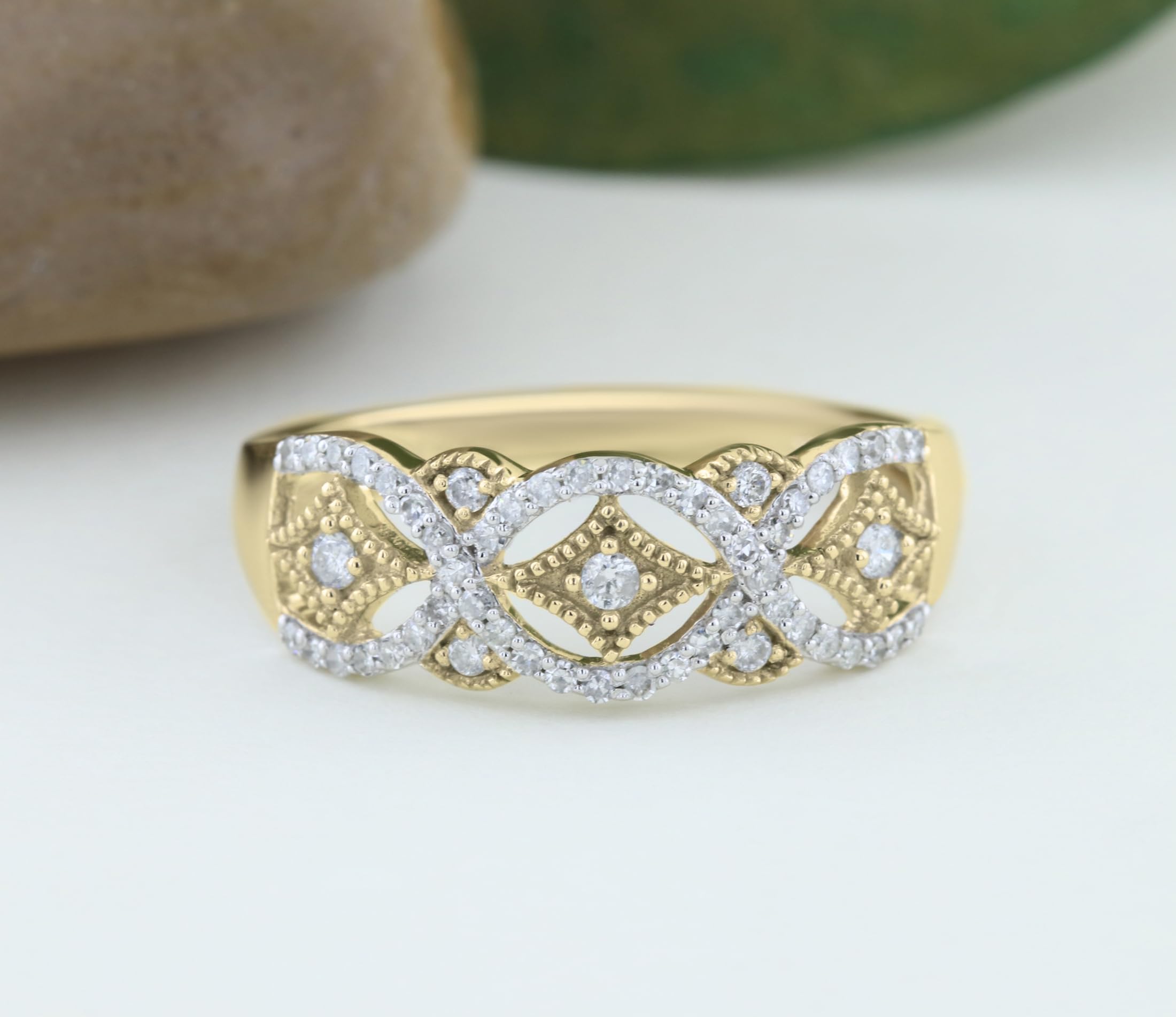 Dazzlingrock Collection 0.33 Carat (ctw) 10K Round Diamond Ladies Vintage Style Wedding Band 1/3 CT, Yellow Gold, Size 7