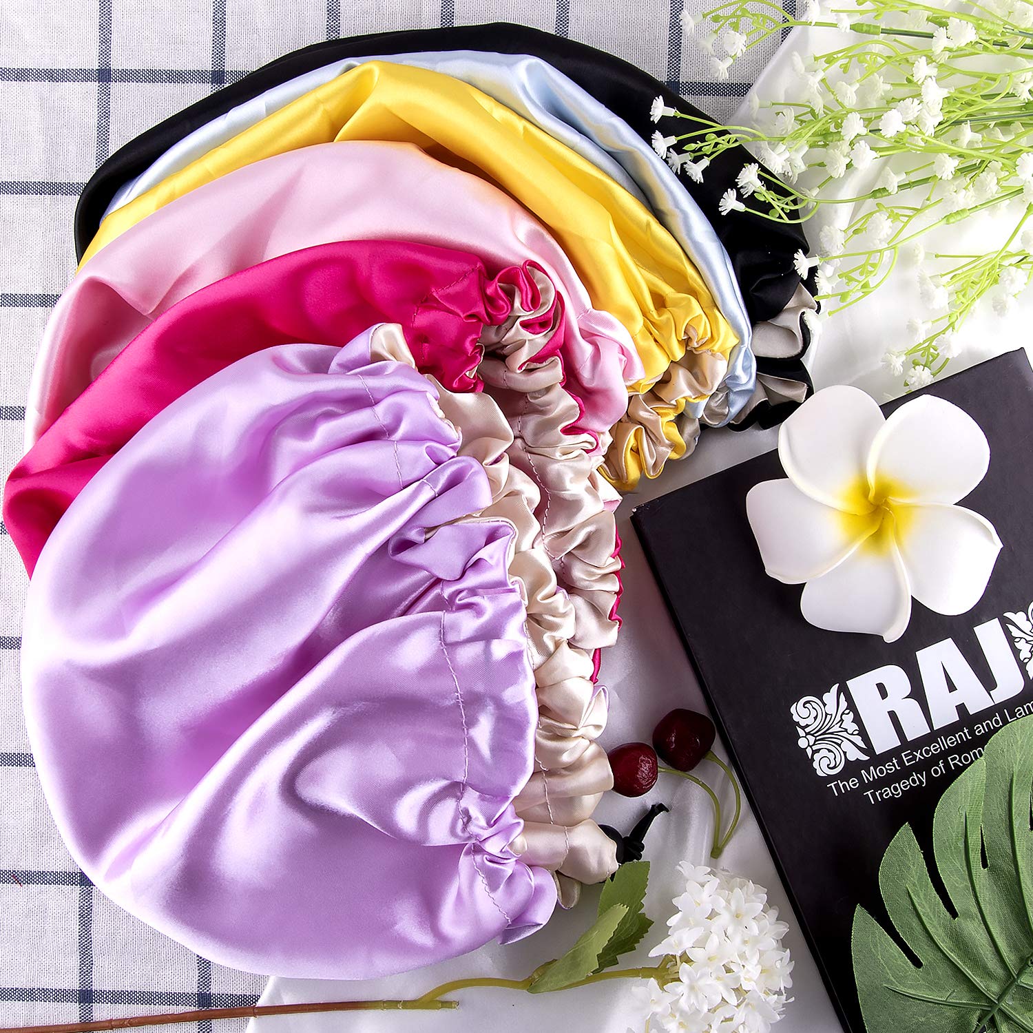 Duufin 6 Pcs Kids Bonnet Toddler Hair Bonnet Satin Sleeping Bonnet Adjustable Sleeping Cap Drawstring Bonnet for Kids Toddlers