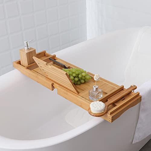 IRDFWH Bathroom Bath Bathtub Shelf Bridge Tub Caddy Tray Rack Retractable Wine Glass Book Holder Bathtub Rack Support