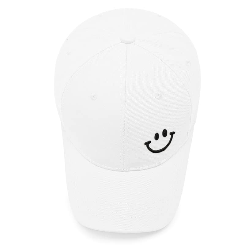 GEGEEN DOMOG Smiley Face Hat Trucker Hats Adjustable Smile Baseball Cap Summer Preppy Y2k Hat for Women Men (Embroidery-White)