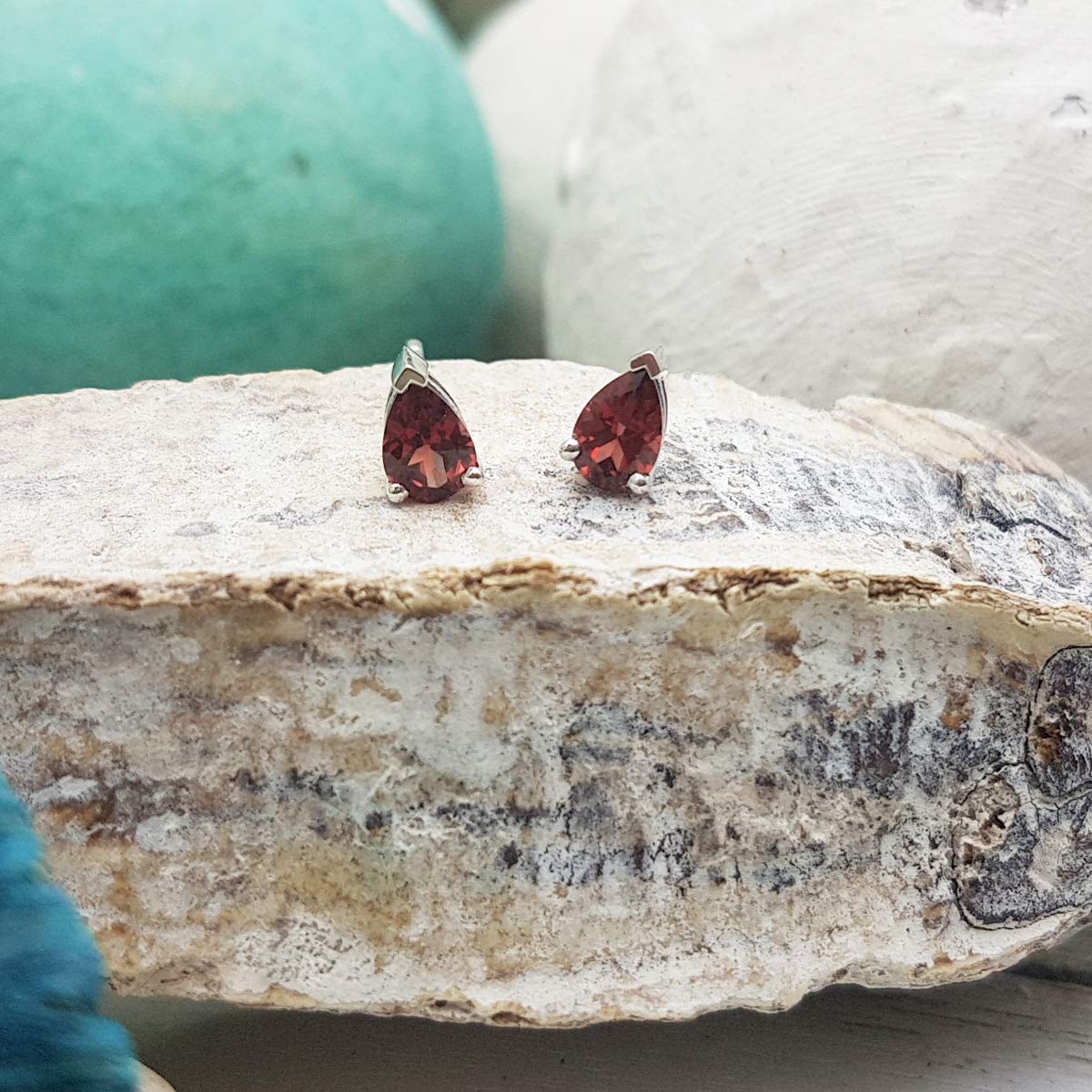 Dazzlingrock Collection 6x4mm Each Pear Cut Garnet Ladies Solitaire Teardrop Stud Earrings, Sterling Silver