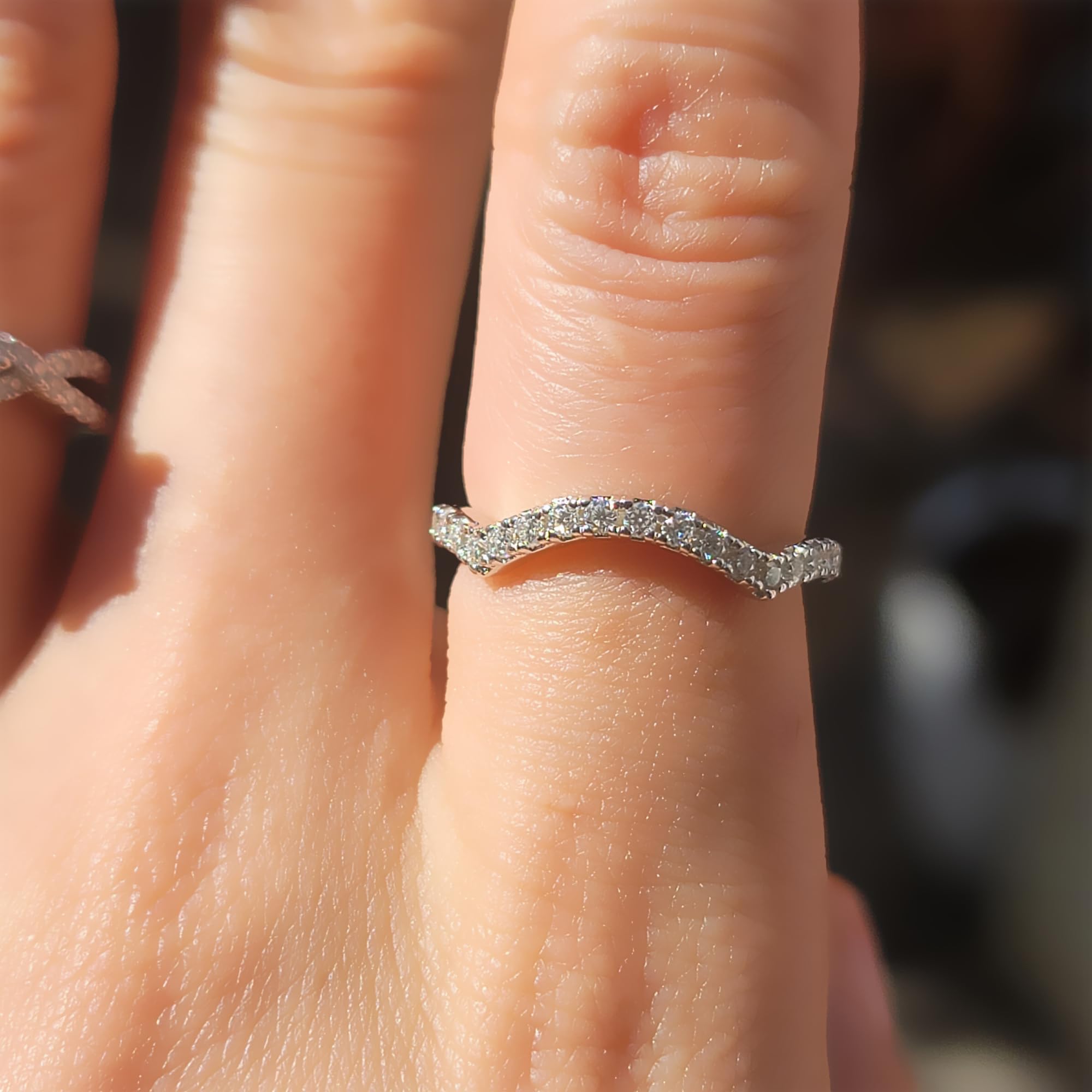 DovEggs Moissanite Wedding Band Half Eternity for Women 0.31ct GH Color Heart Arrows Cut Moissanite Stackable Curved Anniversary Ring 14k Gold QUALITY Sterling Silver(Wedding Band Only 6)