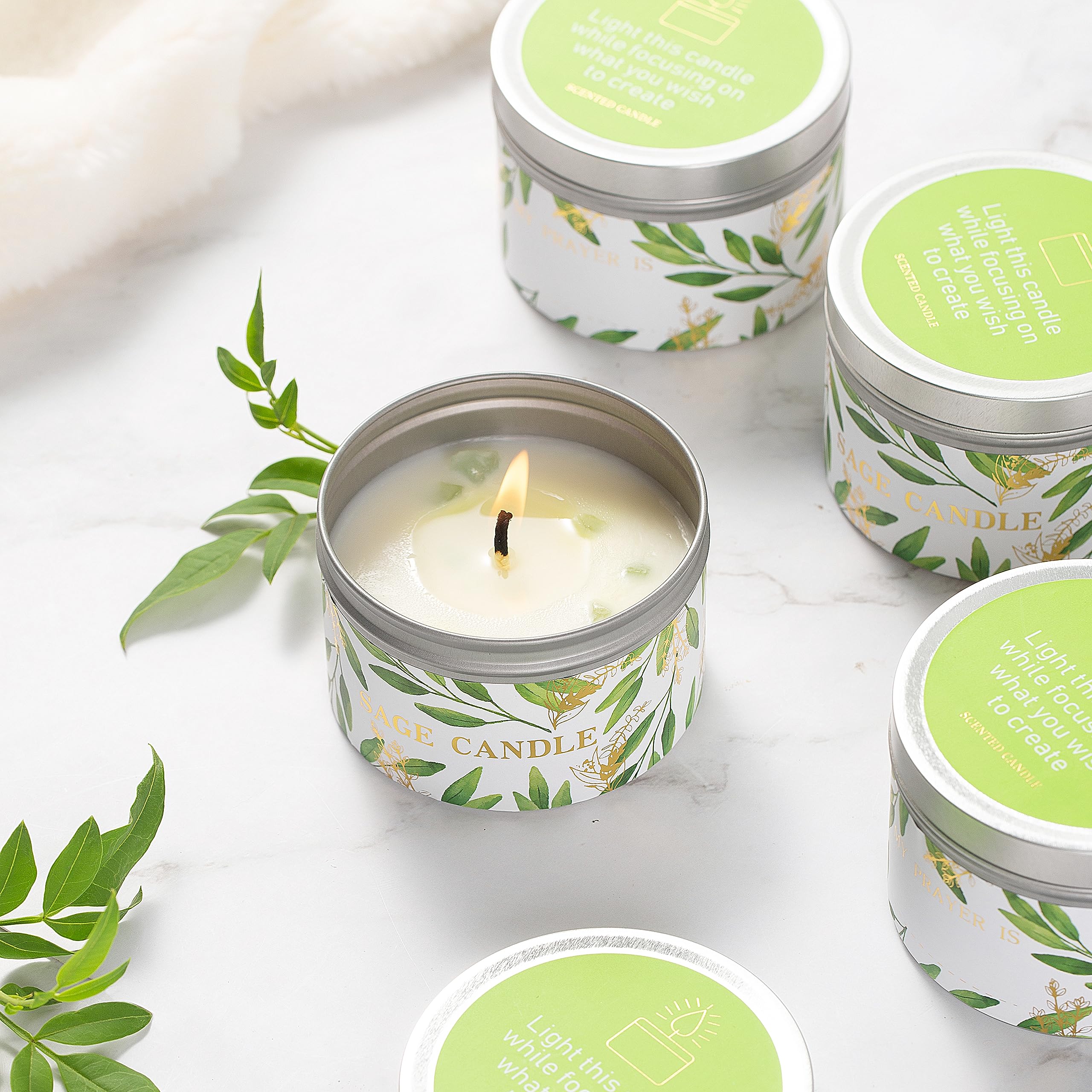 Sage Candles for House Energy Cleansing,4 Pack House Warming Gifts New Home Pure White Sage Candle Set for Chakra Healing-18oz 120 Hour Long Lasting Natural Soy Wax Aromatherapy Candle