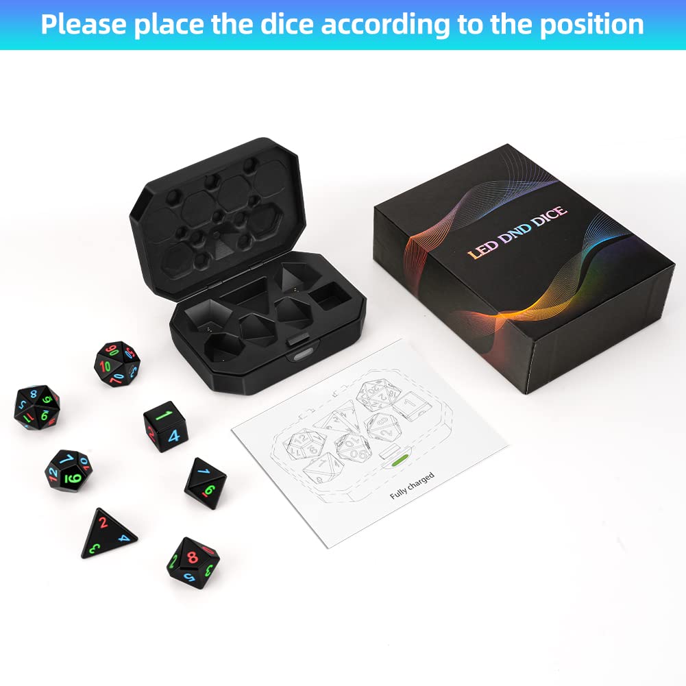 DND Dice Set Laelr Polyhedral DND Dice 7 PCS Glowing Dice Set with Charging Box Electronic Dices Shake to Light Up Dice D&D Dice Rechargeable for Dungeon and Dragons Role Playing Game Tabletop Games