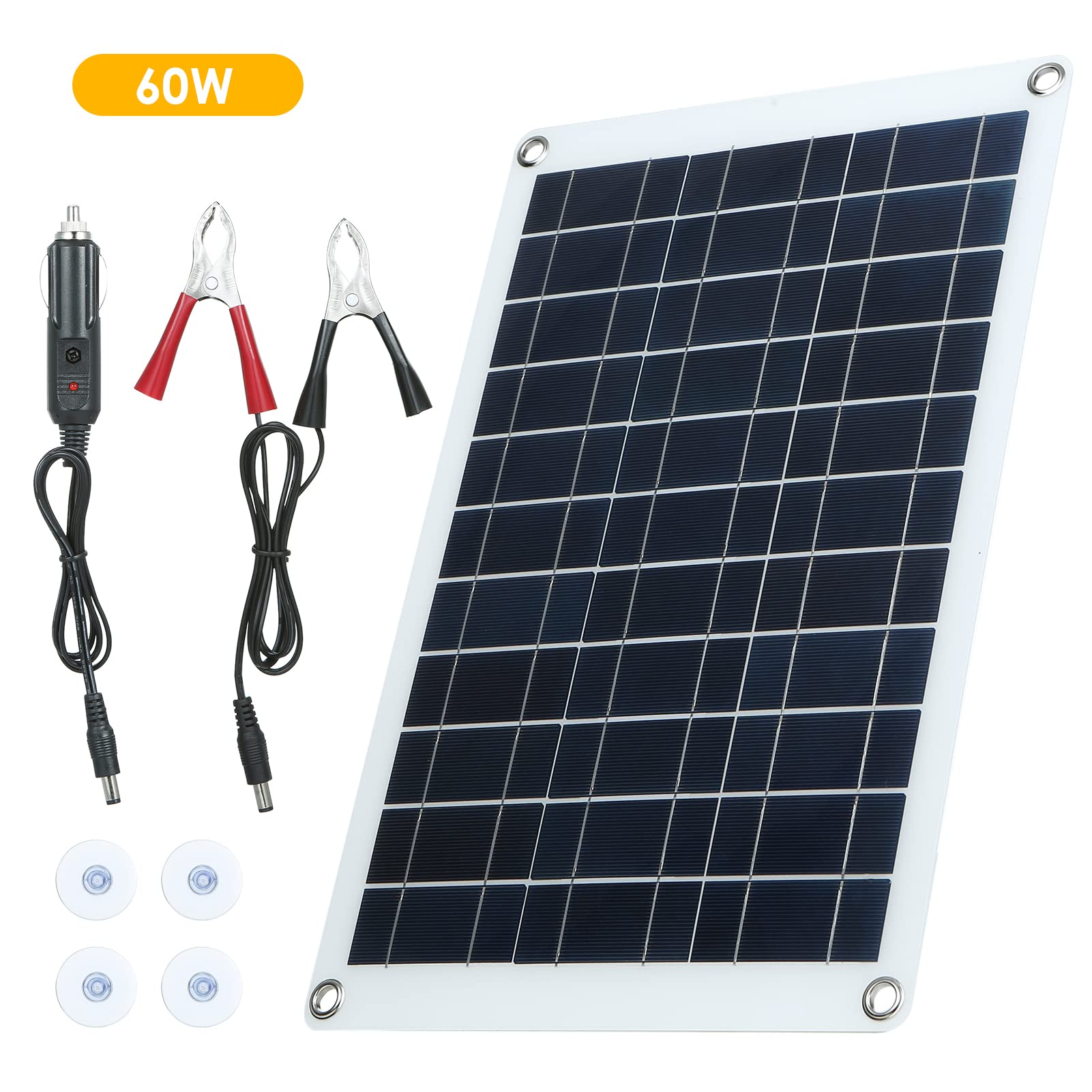 ERYUE 60W D C 5V/18V Flexible Solar Panel Kit, 60W D C 5V/18V Flexible Solar Panel Kit Set IP65 Water Resistance/D C Clip/ 1 * Car C-harger for Home Car Boat Indoor Outdoor Use Portable