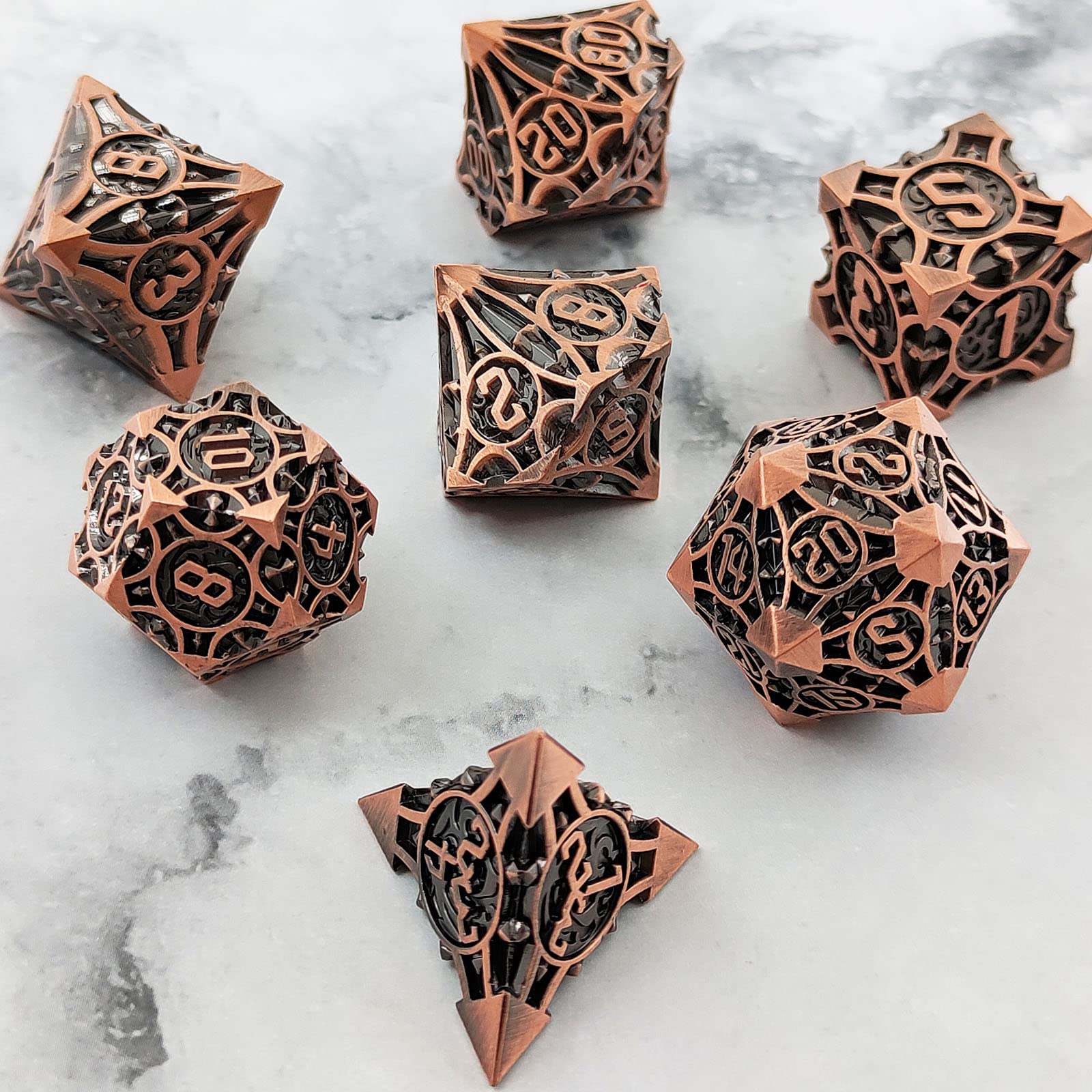 DND Dice Set Metal Polyhedral Dice Set Dungeons and Dragons Dice Large Role Playing Dice D&D Dice MTG RPG Pathfinder D and D Dice Board Games D20 D12 D10 D8 D6 D4 Ancient Red Copper