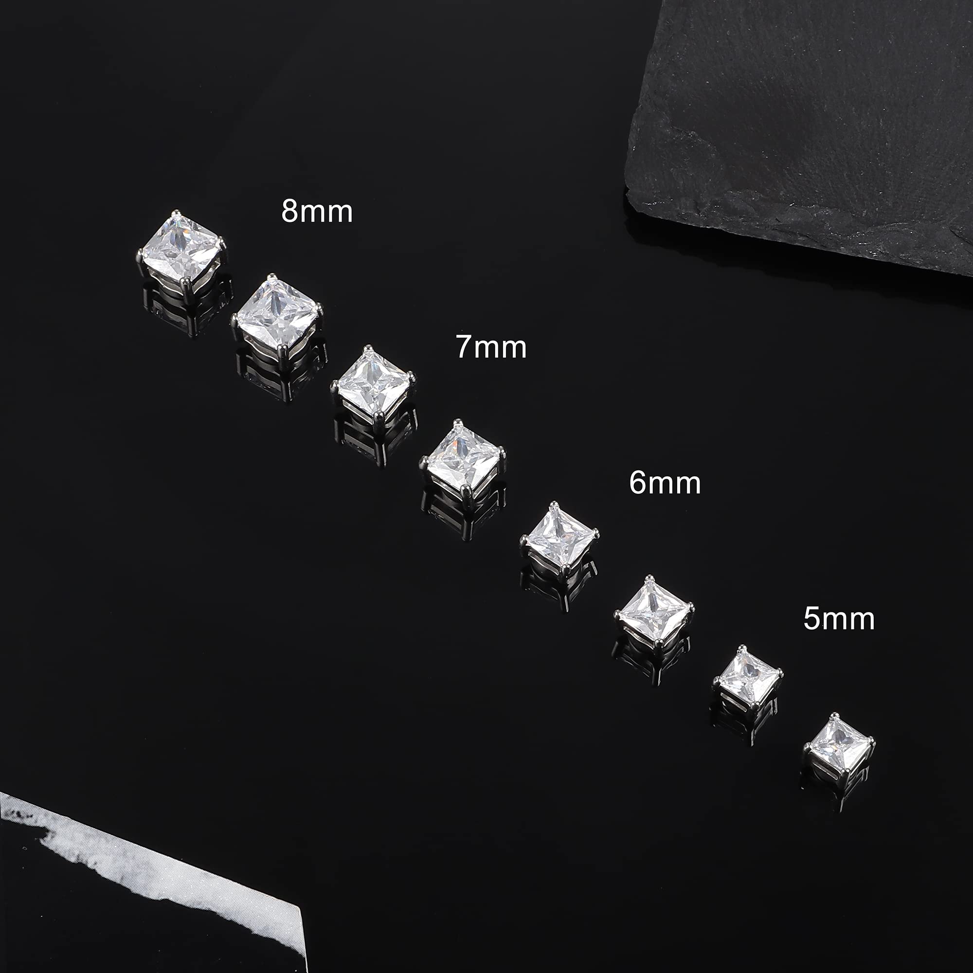 Florideco 4 Pairs Stainless Steel Mens Womens Magnetic Stud Earrings Non-piercing CZ 5-8mm SS