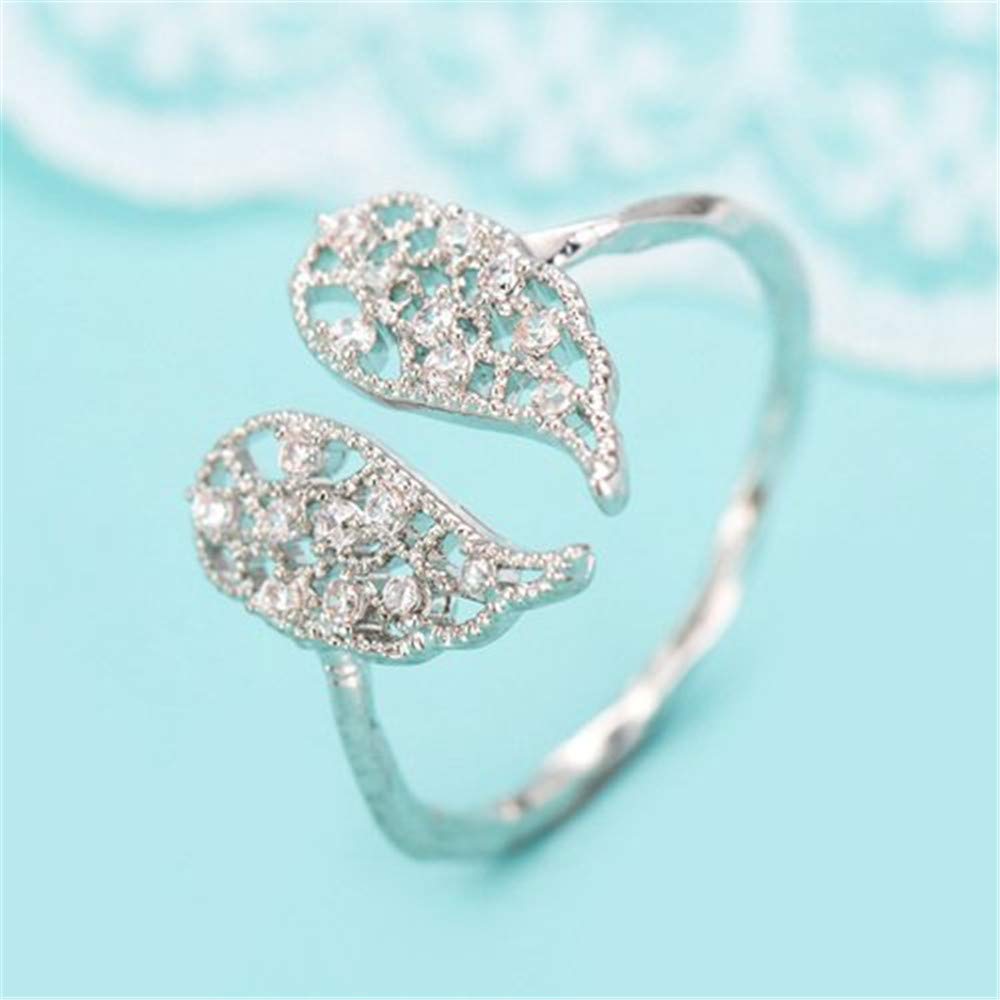 Czjewelry Women Angel Wings White Cz Cute Open Ring Engagement Wedding Band, Size Adjustable