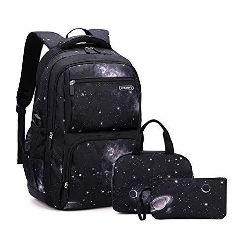 MITOWERMI Boys Backpacks Primary Junior High School Bag Kids Bookbag 3 in 1 Casual Daypack Set Fashion Space Galaxy Printed Durable Knapsack with Lunch Bag