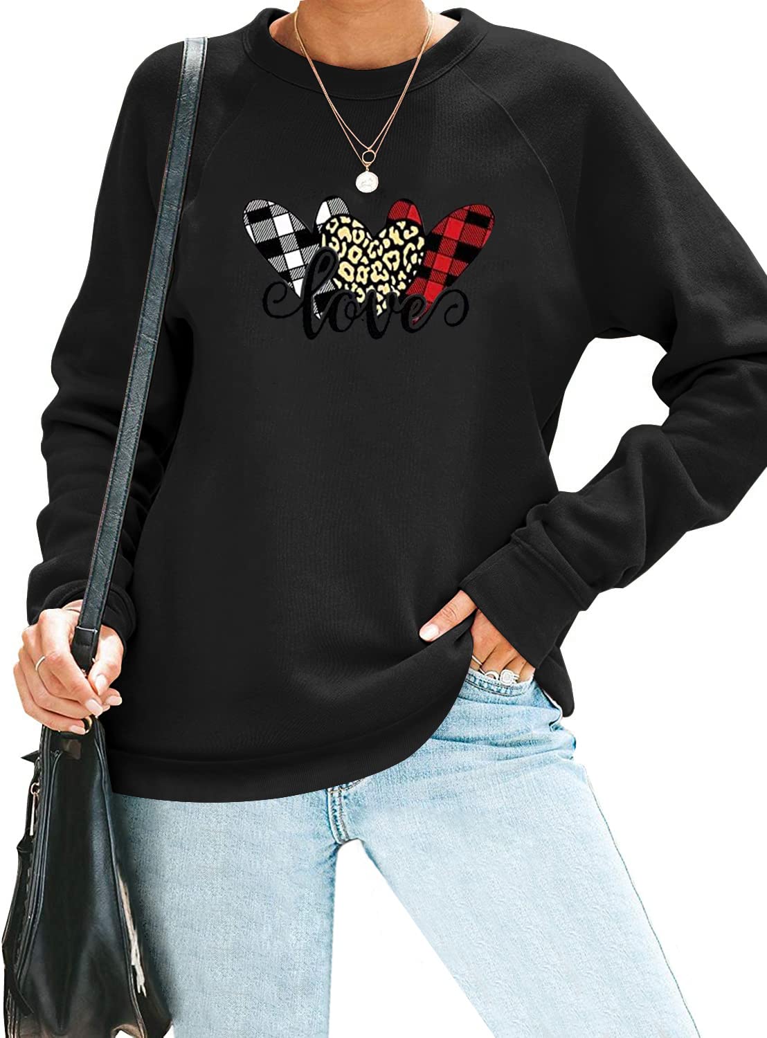 Esobo Women Casual Sweatshirts Long Sleeve Crewneck Graphic Print Pullovers Shirts Loose Cotton Tops T-Shirts