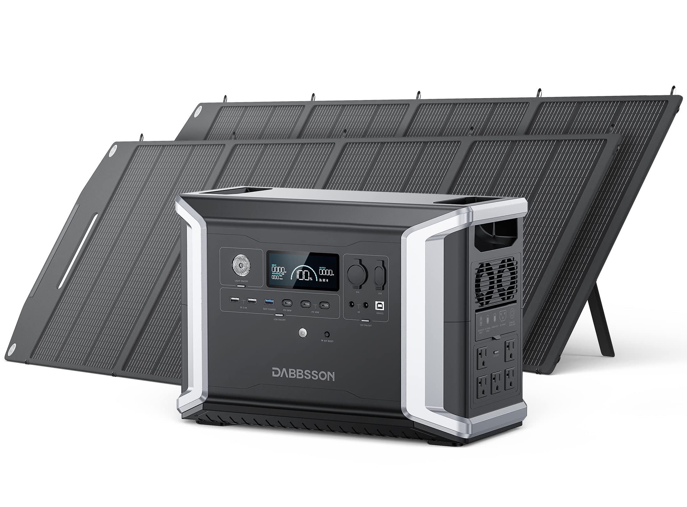 Dabbsson Portable Power Station DBS2300 with 2x 200W Solar Panel, 2330Wh EV Semi-solid State LiFePO4 Battery, 5 X 2200W AC Outlets, Solar Generator for Outdoor RV Camping, Home Backup, Emergency
