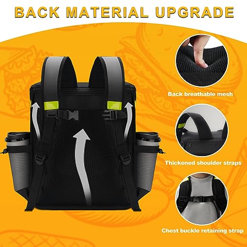Ytonet Food Delivery Backpack, Expandable Insulated Food Delivery Bag for Delivery Bike, Large Waterproof Pizza Bags For Delivery Keeping Hot Cold with Reflective Strip, 3 Internal Holders, 4 Mesh Pockets for Uber Eat, Outdoors, Doordash, Black