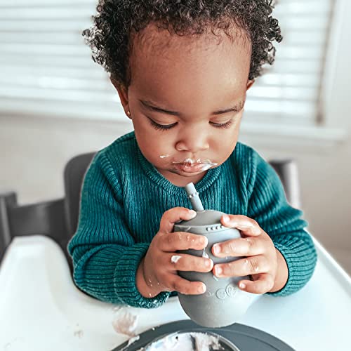 ezpz Mini Cup + Straw Training System 3-Pack (Blue, Coral & Lime) - 100% Silicone Training Cup for Infants + Toddlers - Designed by a Pediatric Feeding Specialist - 12 Months+
