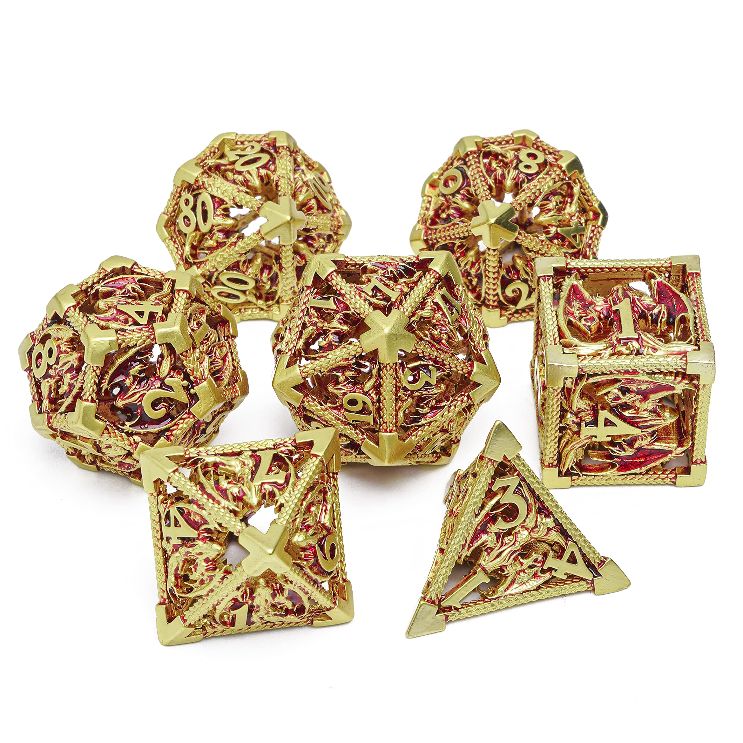 DND Metal Dice Set Polyhedral Dice Set Dungeons and Dragons Dice Hollow Dice 7Pcs Suitable for DND RPG MTG Dungeon and Dragons Table Board Roll Playing Games