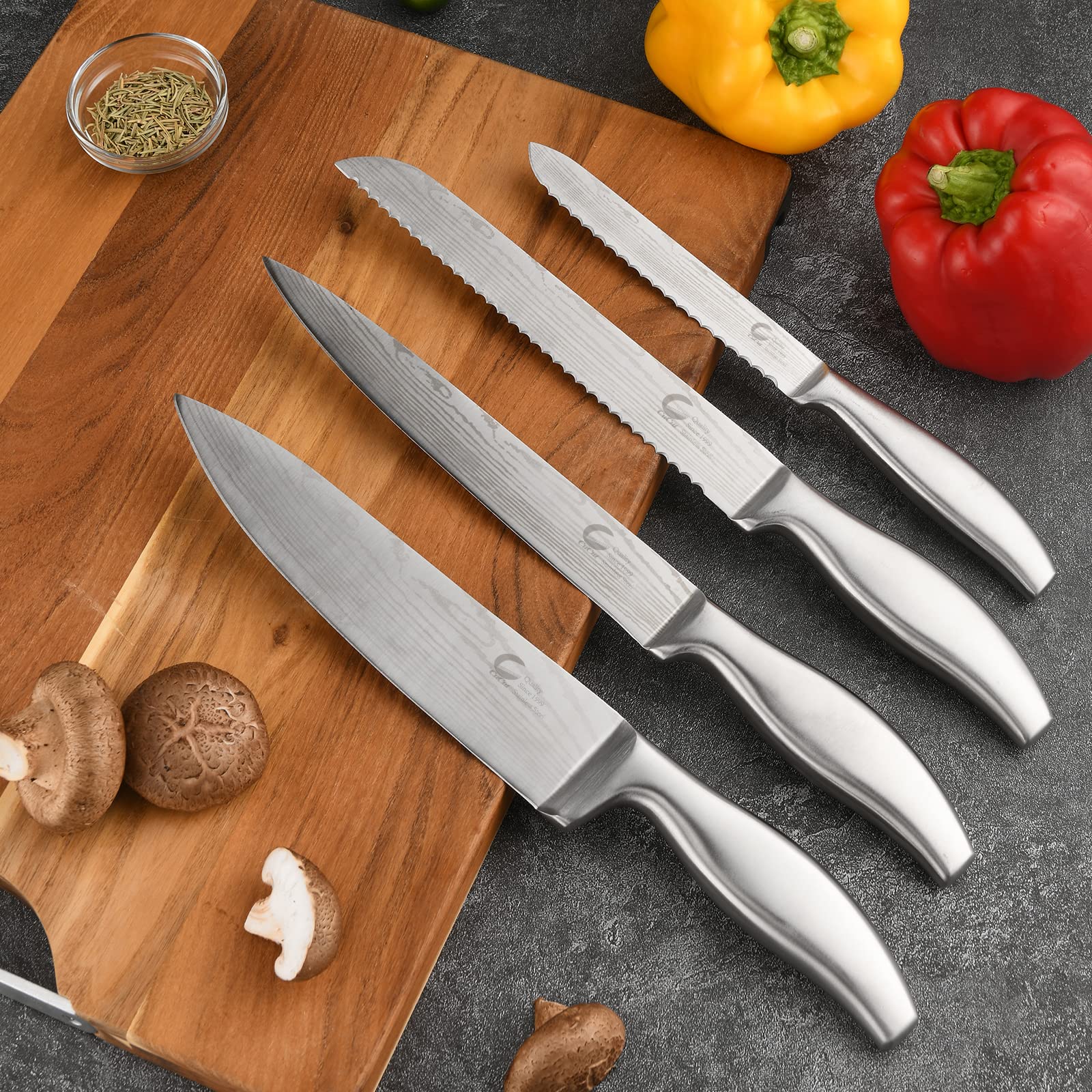 CuCut Knife Set, 16 Piece Knife Set with Block, German Stainless Steel Hollow Handle Kitchen Knives, Include Kitchen Accessories