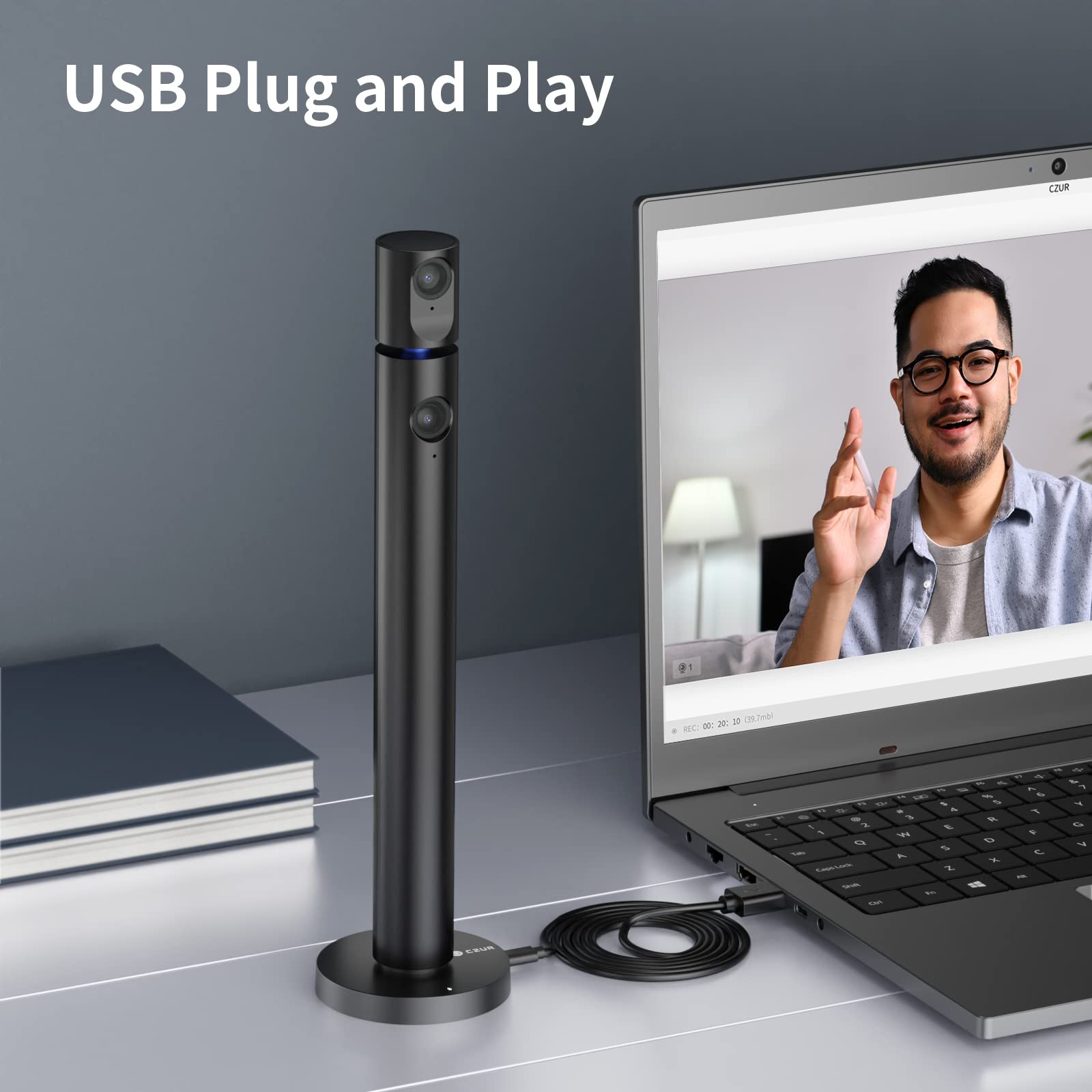 CZUR Halo X Pro Dual Webcam for PC, 1080P Web Camera with Microphone, USB Camera for Computer, 90° View, Plug & Play, Compatible with Windows (Not for Mac), for Skype/TikTok/YouTube/Yahoo Messenger