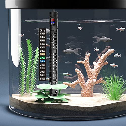 MQ Submersible Aquarium Heater, 200-500W LED Display Fish Tank Heater with External Thermostat Controller and Thermometer Sticker, Auto Thermostat for Tank 30-80 Gallon (500W for 70-80 Gallon Tank)