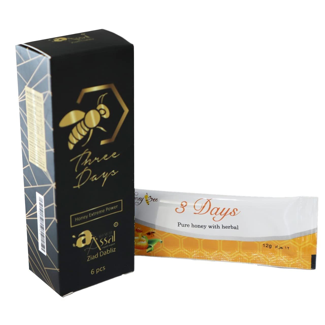 DABLIZ GROUP INTERNATION TRADING LLC Khan El Assal Three Days Organic Honey For Men Made With Natural Jelly Bee Pollen and 100% Pure Mixed Herbals- Pack of 6 Sachets, 0.09 kilograms