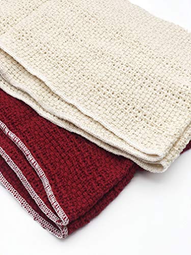 Great Useful Stuff Made in The USA 100% Cotton Kitchen Towels Ultra Soft Absorbent Quick Drying American Dish Towels, Set of 2, Large 24" x 15" Inches (Red and Natural)
