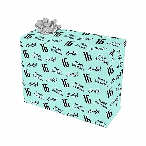 Custom Name Birthday Wrapping Paper Age Name Birthday Pattern Mint Green Personalized Gift Wrapping Paper for Boys Girls Kids Men Women Roll Gift Wrap for Baby Shower, Folded Flat on Birthday Wedding
