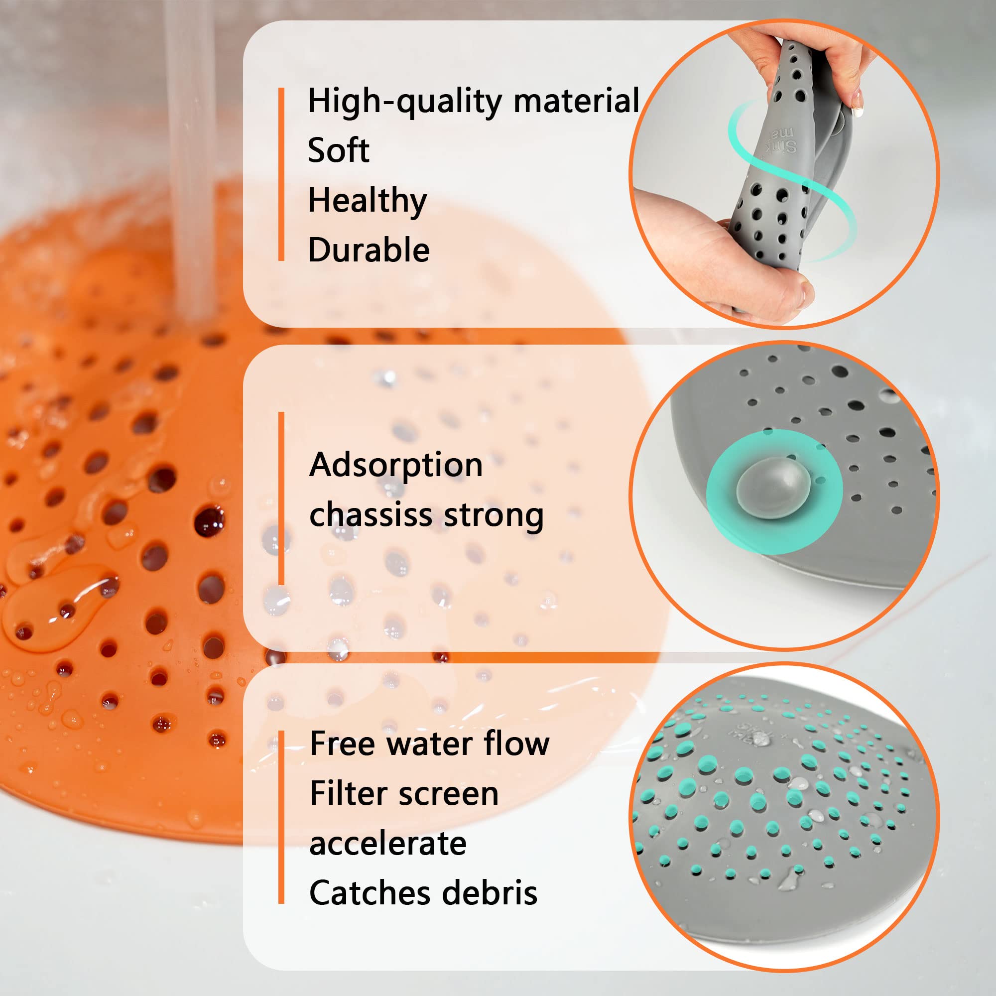 Hair Catcher Shower Drain Cover, 3pc Durable Silicone Tub Hair Stopper with Suction Cup For Bathroom,Kitchen,Home Organization Accessories Must Haves