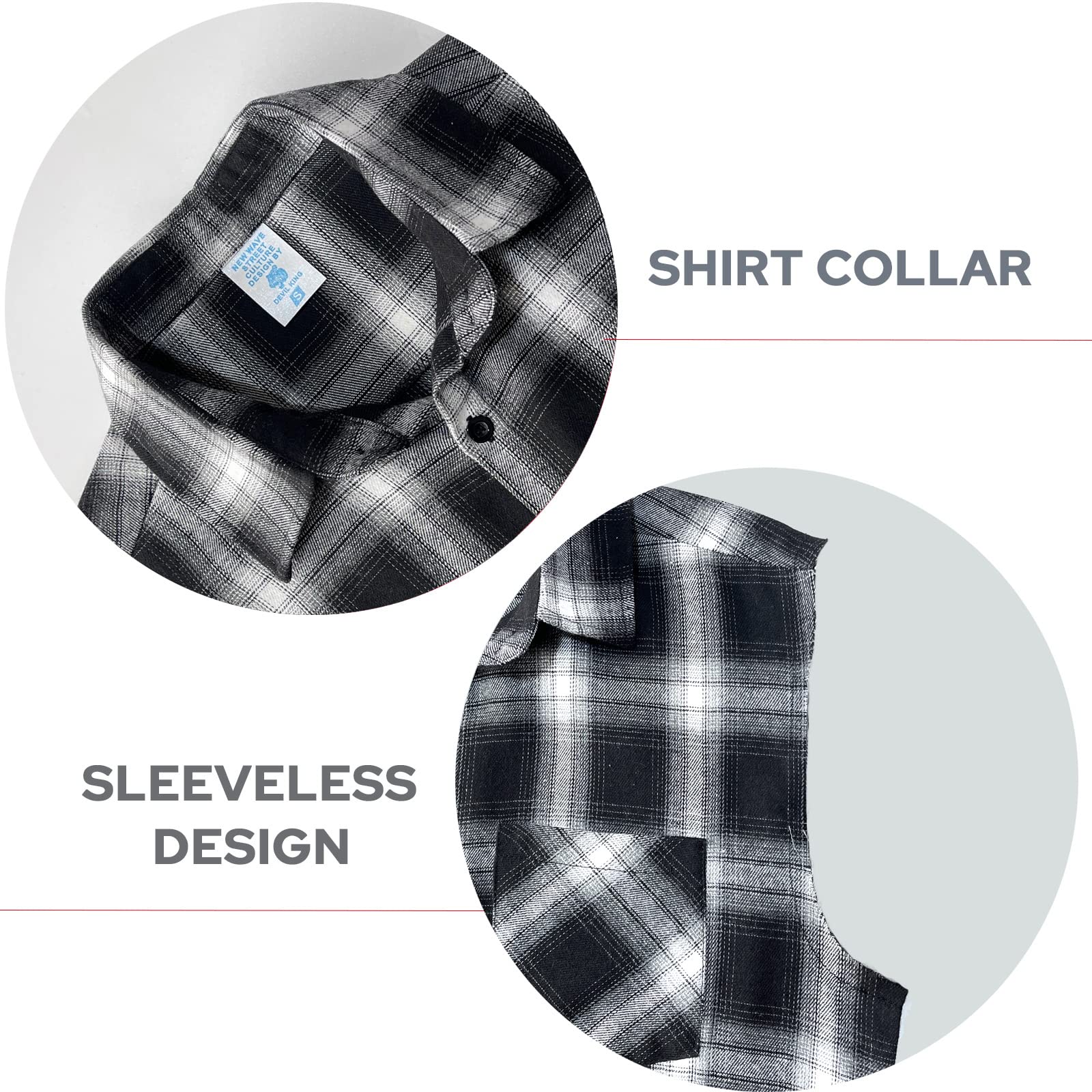 DEVIL KING Men's Sleeveless Flannel Plaid Shirts Lightweight Casual Button Down Vest Shirts
