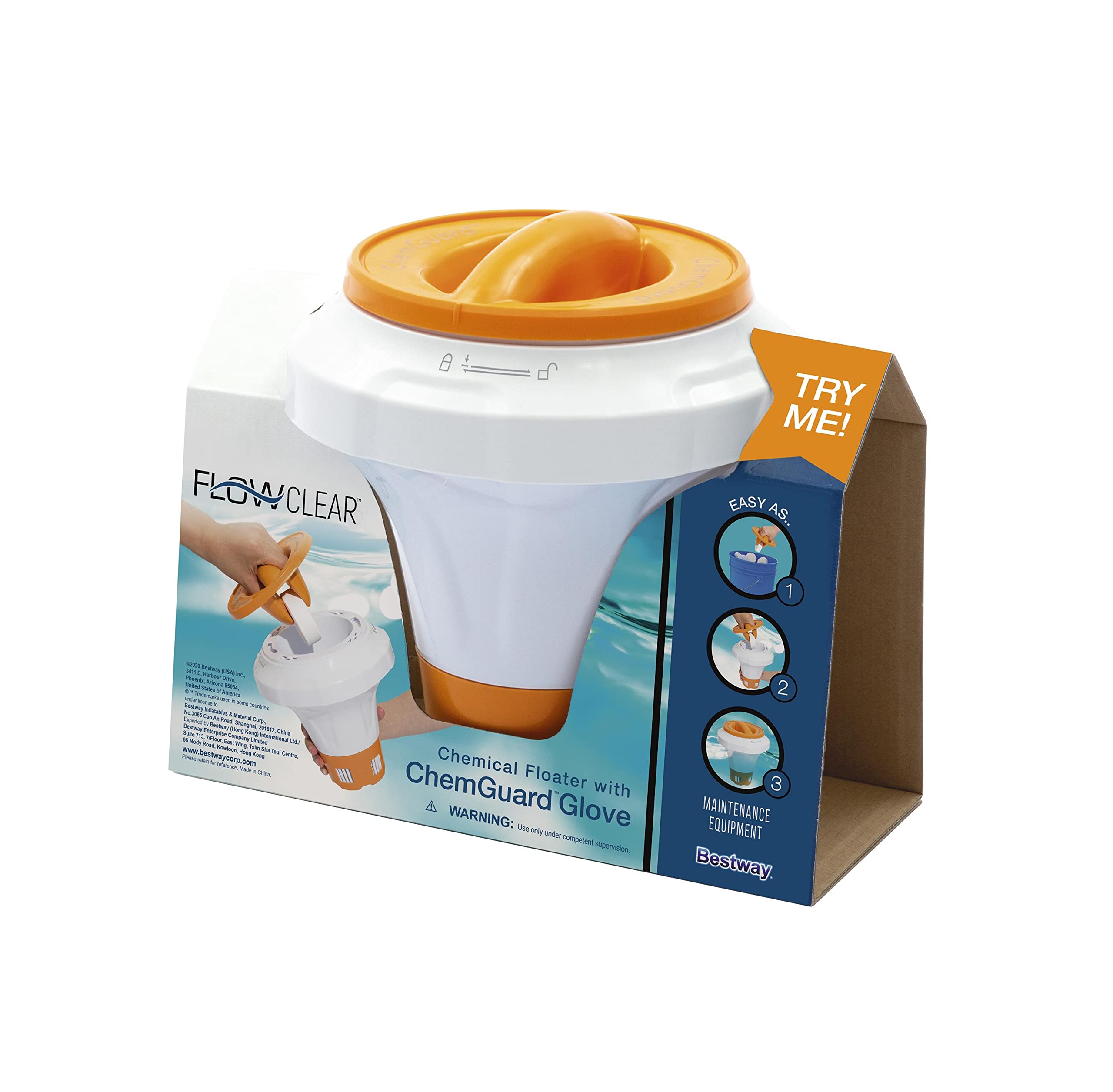 Flowclear Floating Pool Chemical Dispenser with ChemGuard Glove